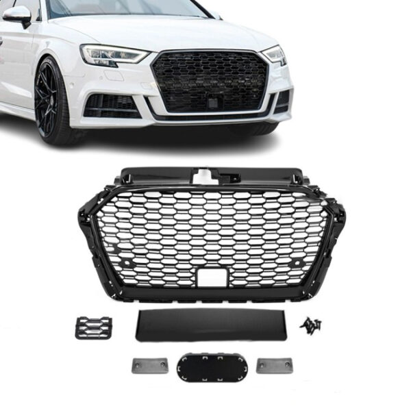 RS style front grille for Audi A3 8V facelift (16-19), glossy black ...